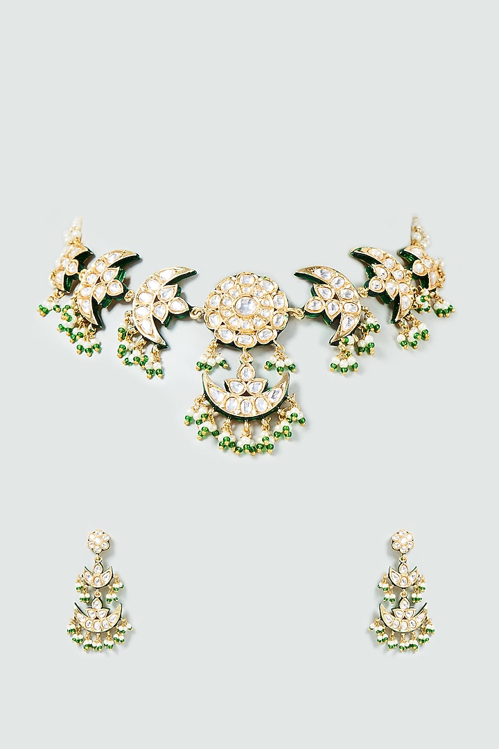 Gold Finish Bead & Meenakari Kundan Polki Choker Necklace Set Design by Prihan Luxury Jewelry at ...