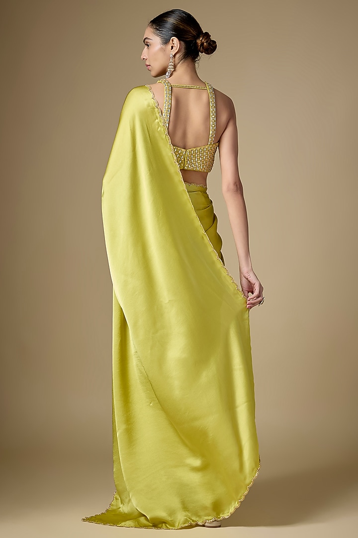 Pistachio Green Silk Satin Wedding Saree Set by Priyal Prakash at ...