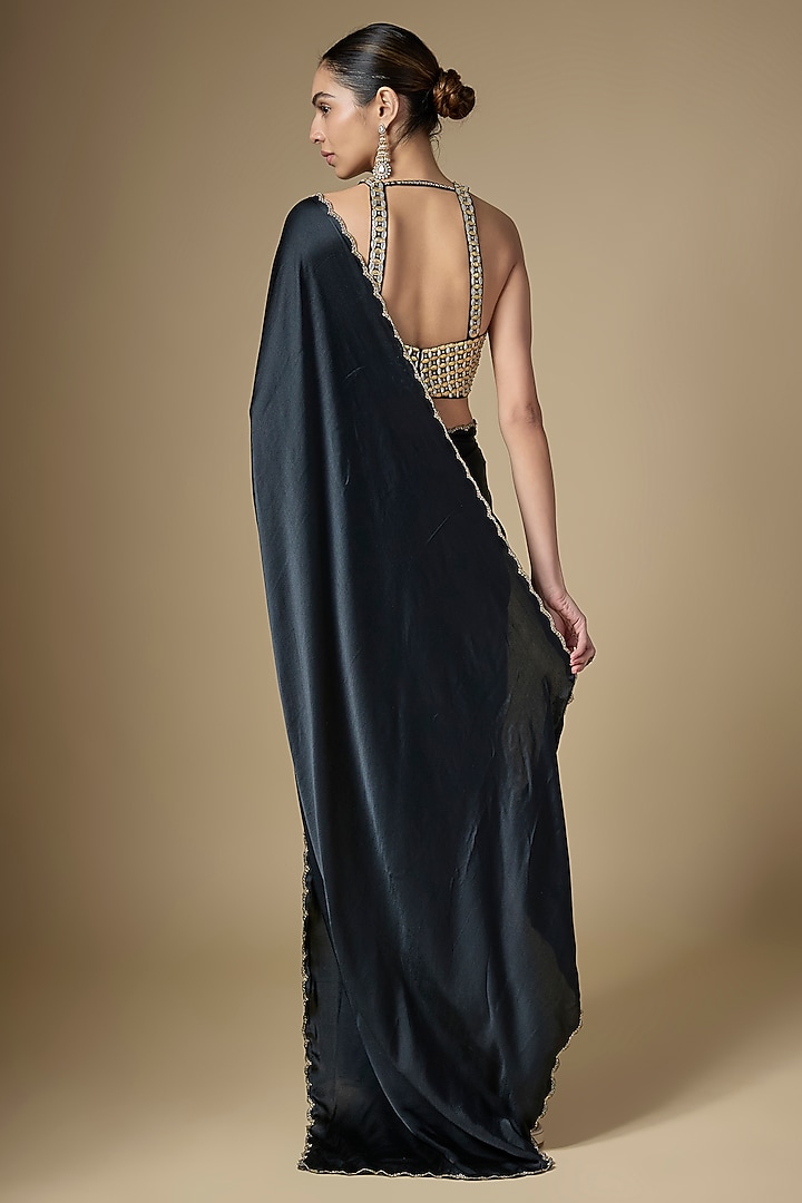 Black Silk Satin Wedding Saree Set by Priyal Prakash at Pernia's Pop Up ...