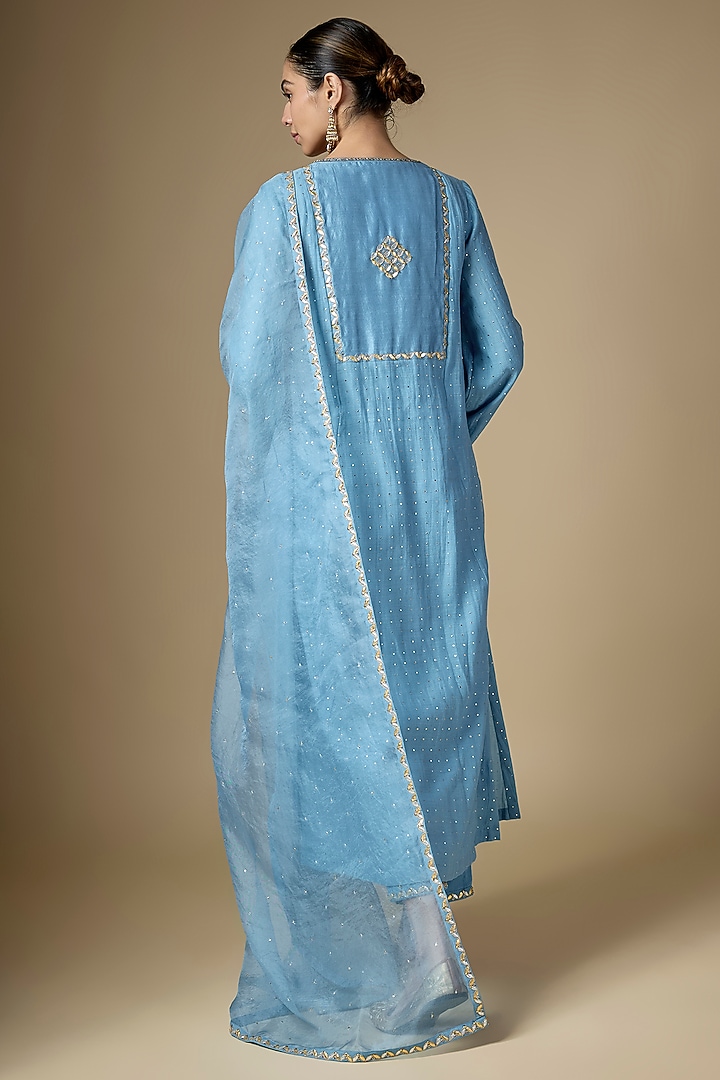 Pacific Blue Mukaish Chanderi Motif Embroidered Kurta Set by Priyal ...