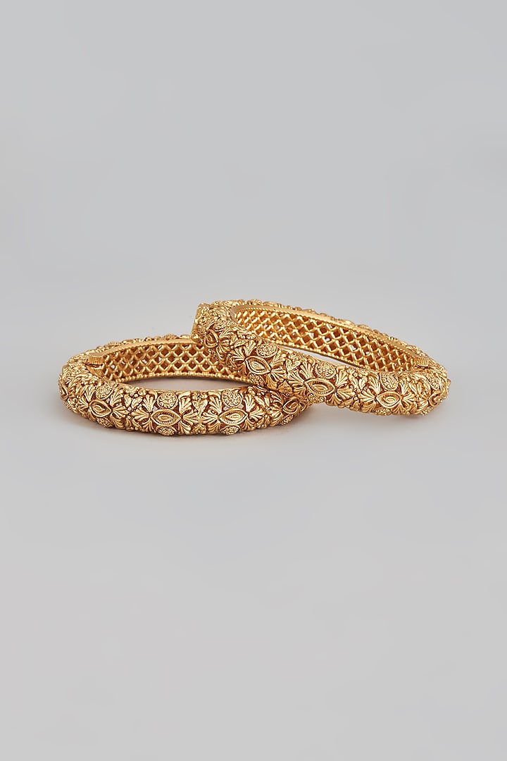 Gold Finish Temple Carved Bangles (Set Of 2) Design by Prestones at ...