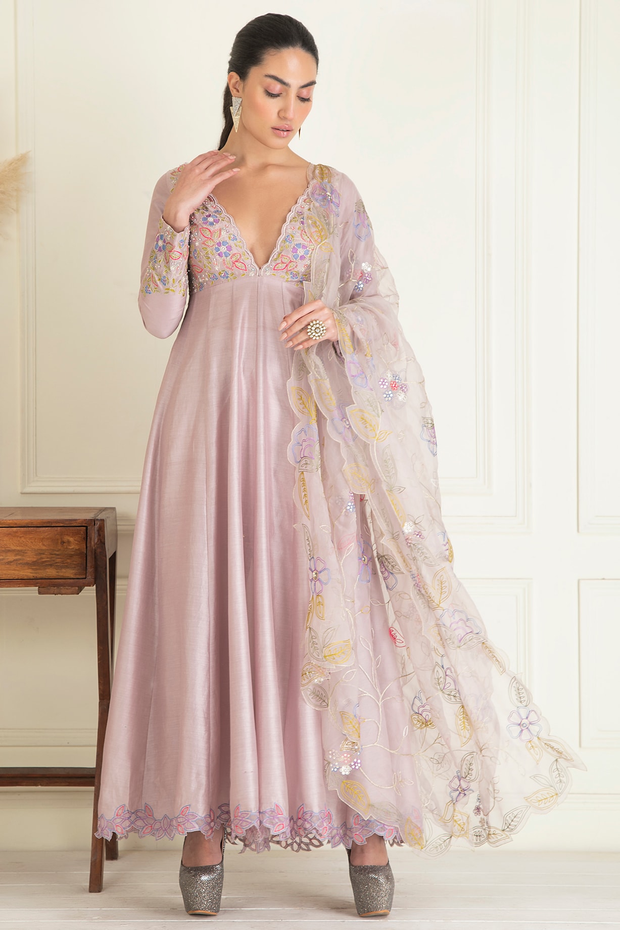 Onion Chanderi Embroidered Anarkali Set by Priyanka Jain at Pernia's ...