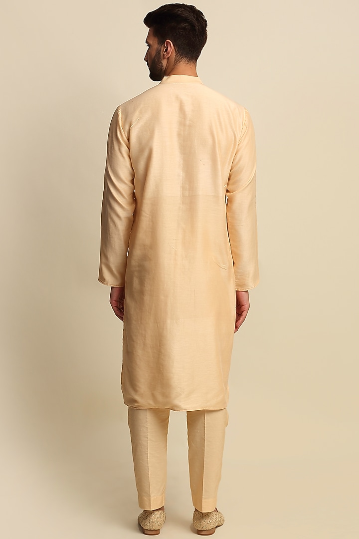 Golden Raw Silk & Crepe Embroidered Groom Sherwani Set by Priyanka Jain ...