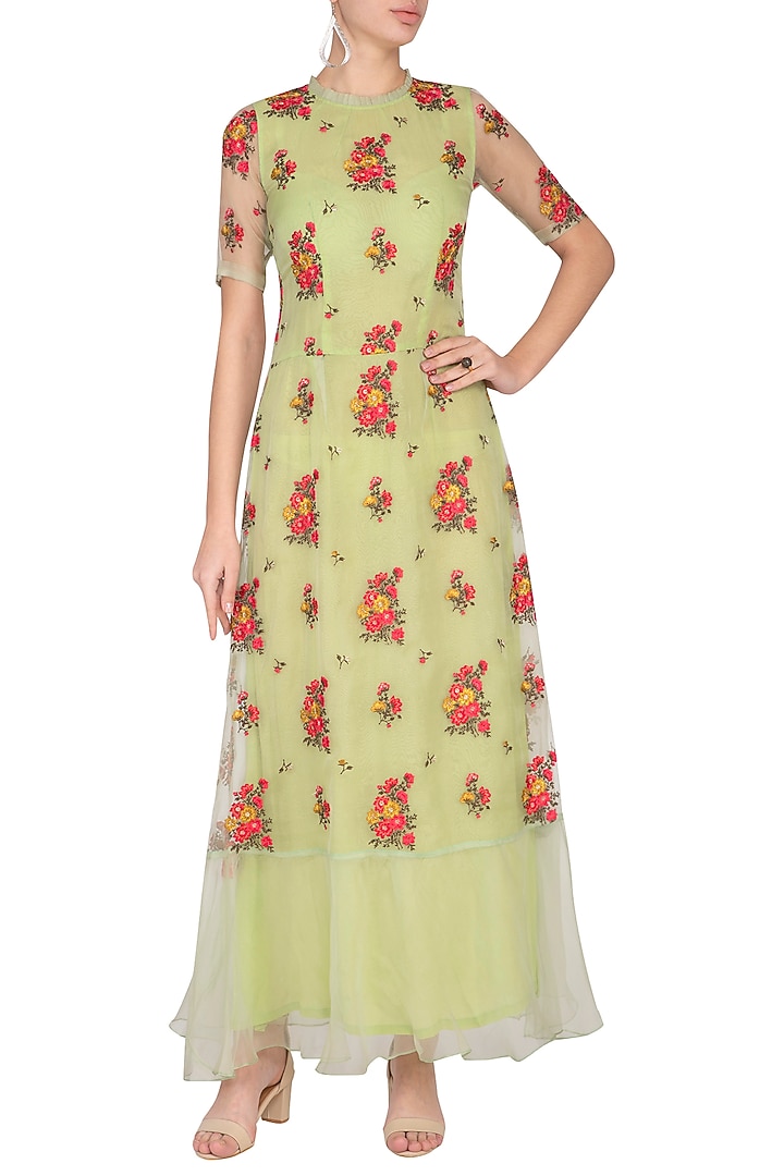 Green Embroidered Maxi dress Design by Pranay Baidya at Pernia's Pop Up ...