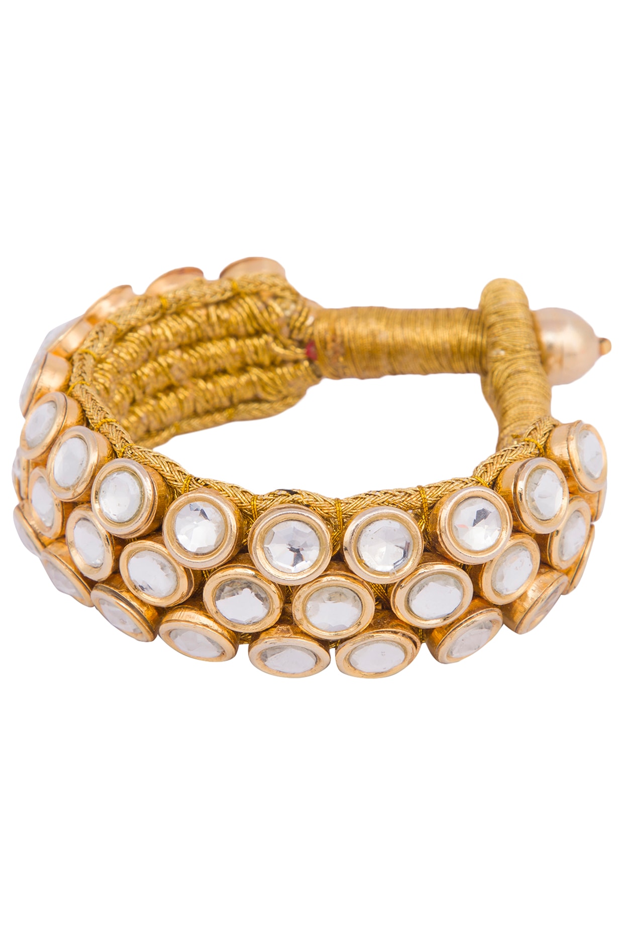 Gold plated 3 line kundan pochi bracelet by Parure at Pernia's Pop Up ...