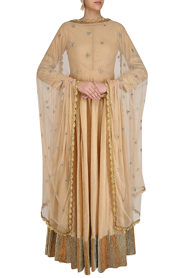Gold hand embroidered anarkali suit set available only at Pernia's Pop ...