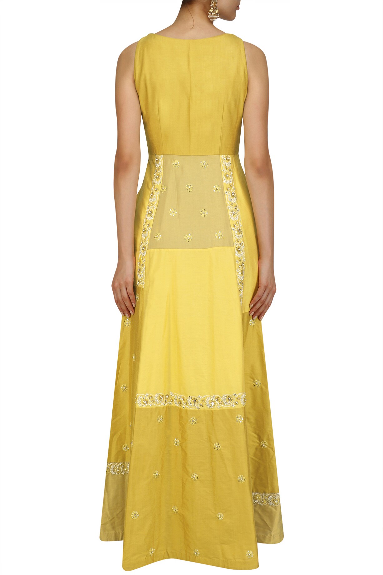 Yellow floral embroidered color block maxi dress available only at ...