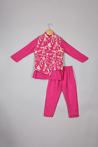 Magenta Silk Nehru Jacket Set For Boys by P & S Co at Pernia's Pop Up Shop 2025