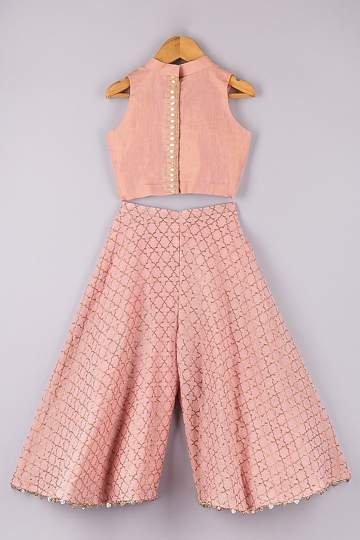 Peach Banarasi Embroidered Pant Set For Girls by P & S Co at Pernia's Pop Up Shop 2025