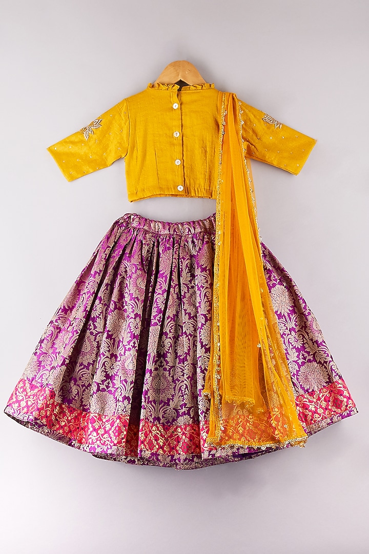 Purple Tissue Embroidered Lehenga Set For Girls by P & S Co at Pernia's Pop Up Shop 2025