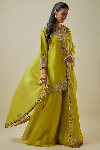 Lime Green Silk Dori Work Sharara Set by Prisho at Pernia's Pop Up Shop ...