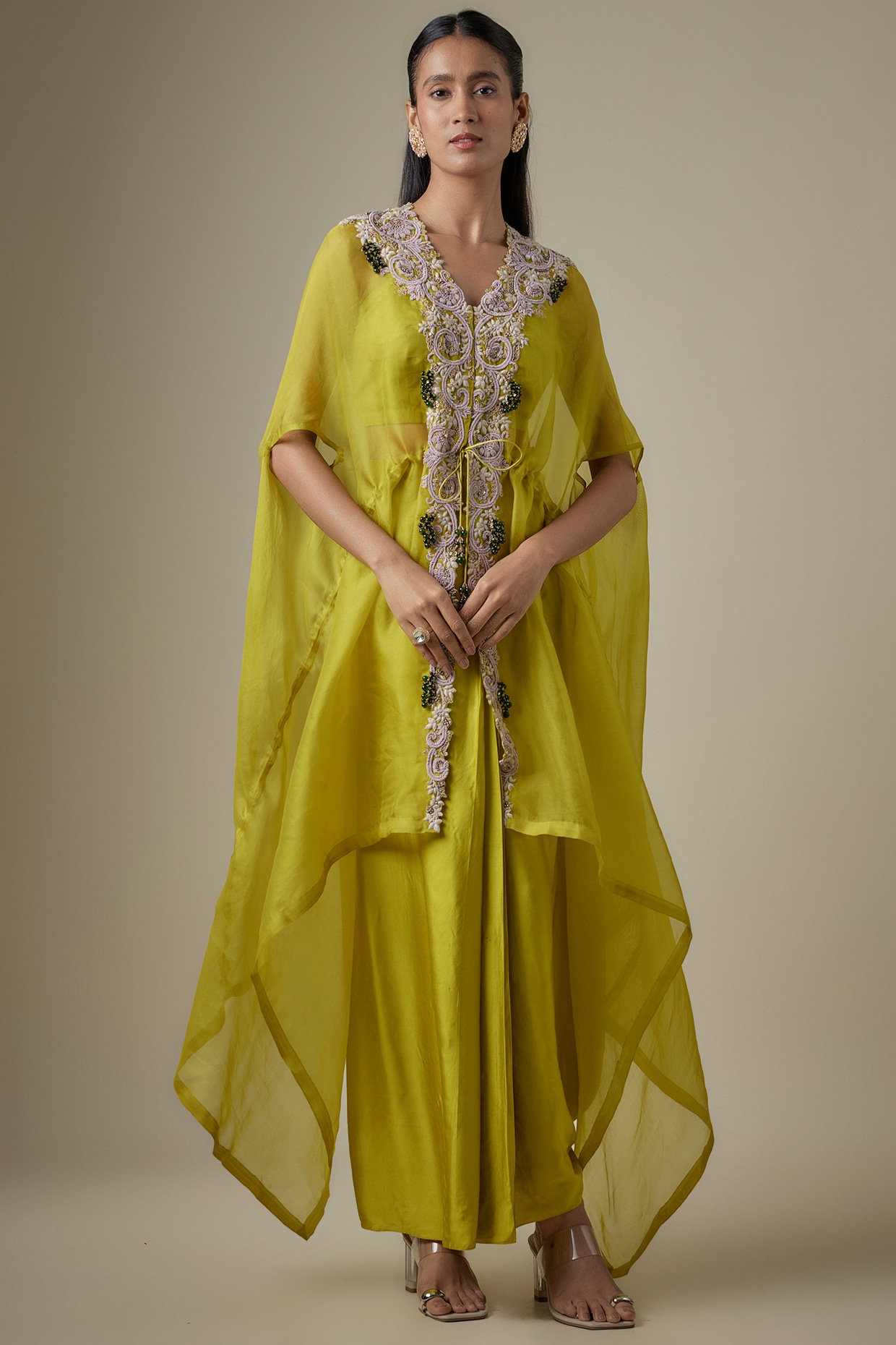 Lime Green Organza Dori Work Jacket Set by Prisho at Pernia's Pop Up ...