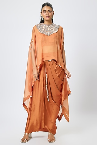 Rust Organza Resham & Maal Work Kaftan Set by Prisho at Pernia's Pop Up Shop 2026