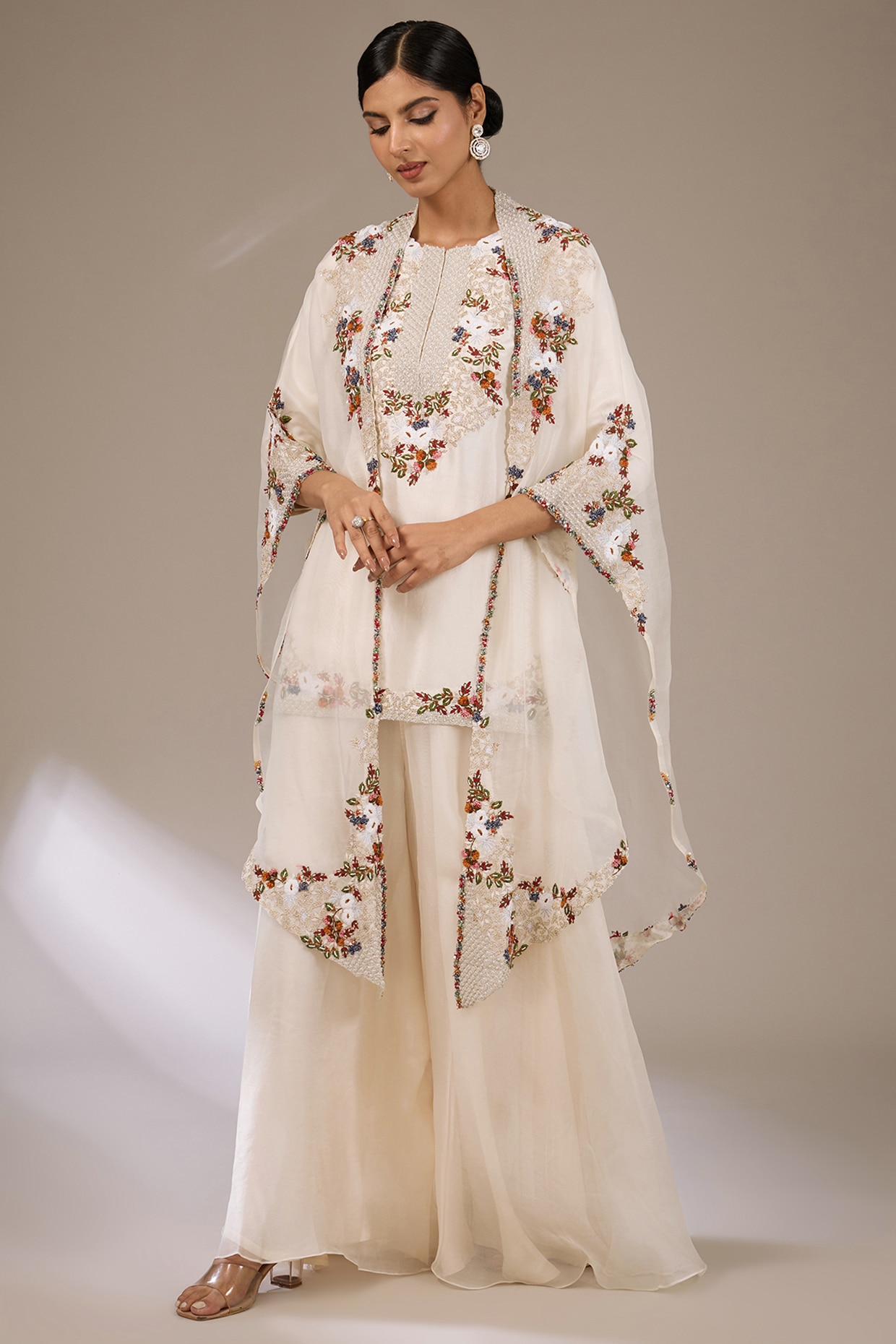 Ivory Silk Thread Work Jacket Kurta Set by Prisho at Pernia's Pop Up ...