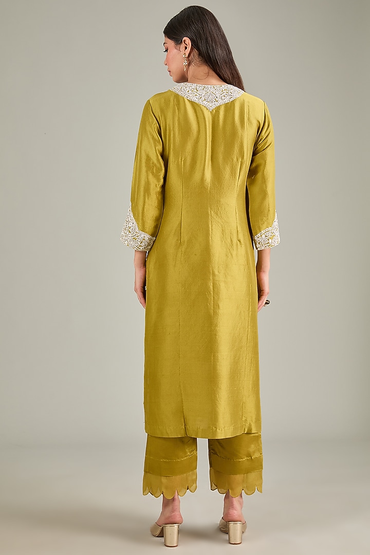 Olive Green Silk Pitta Work Kurta Set by Prisho at Pernia's Pop Up Shop ...