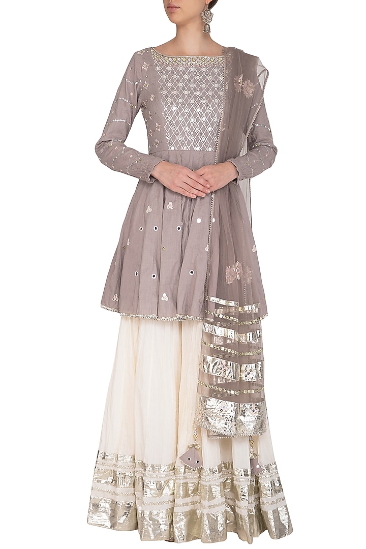 Grey Embroidered Kalidar Sharara Set by Priyanka Singh at Pernia's Pop ...