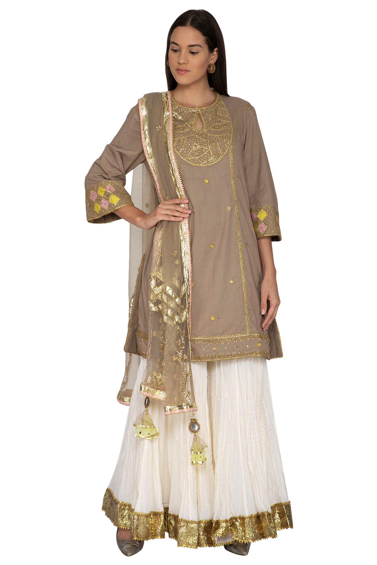 Dark Beige Embroidered Gharara Set by Priyanka Singh at Pernia's Pop Up ...
