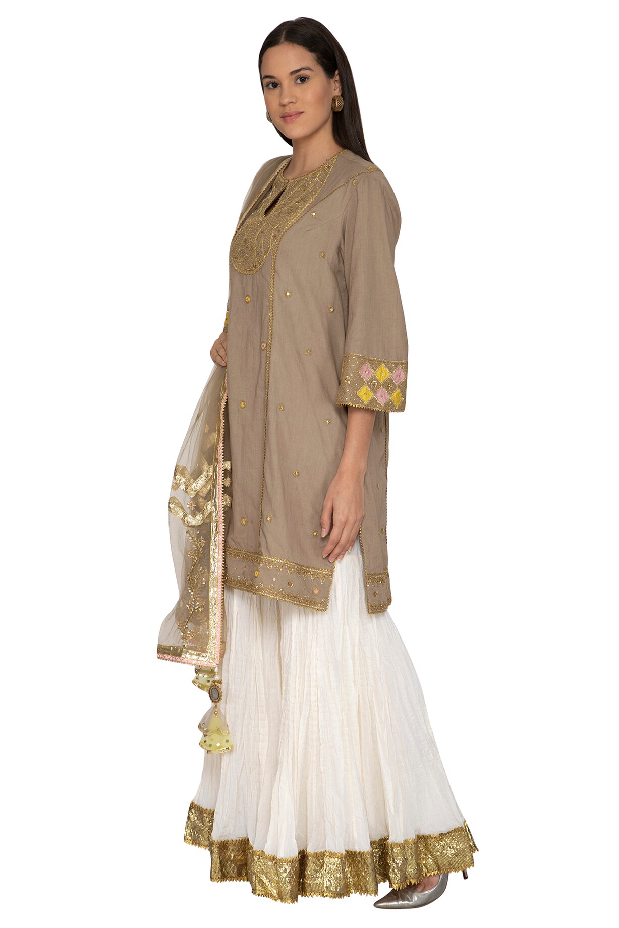 Dark Beige Embroidered Gharara Set by Priyanka Singh at Pernia's Pop Up ...