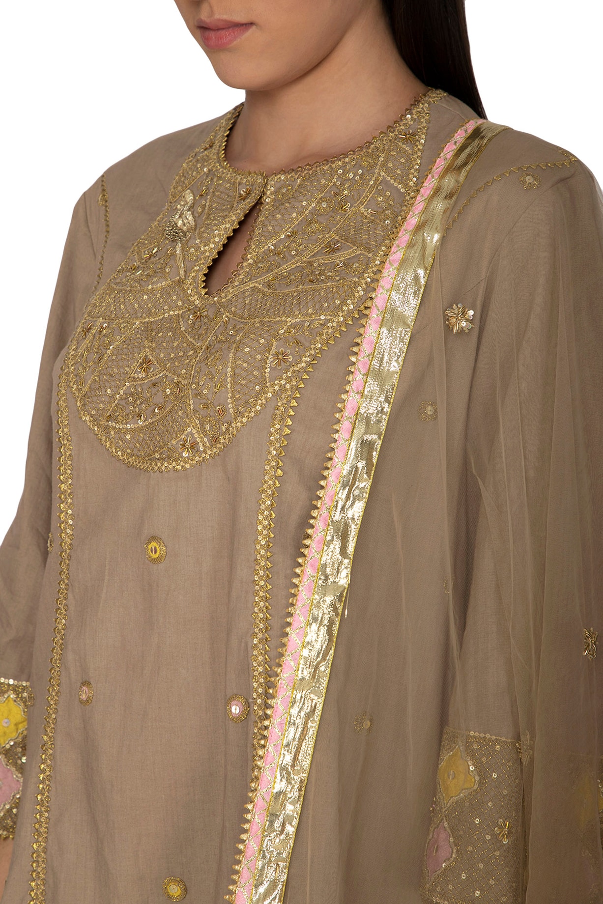 Dark Beige Embroidered Gharara Set by Priyanka Singh at Pernia's Pop Up ...