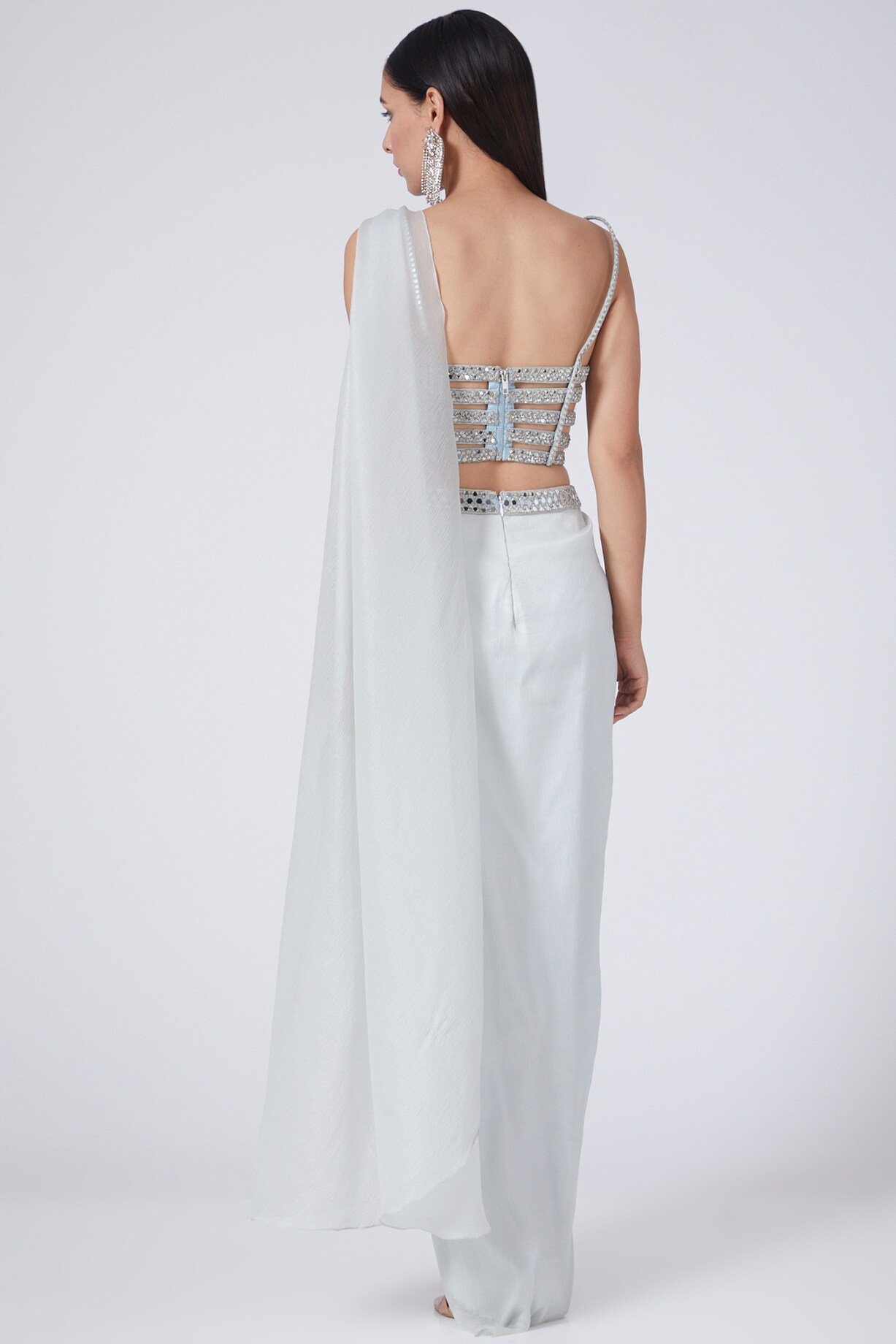 Ice Blue Embroidered Draped Saree Set by Preeti S Kapoor at Pernia's ...