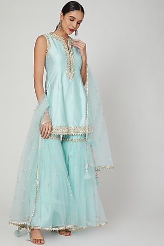 Sky Blue Gota & Pearl Embroidered Gharara Set by Preeti S Kapoor at ...