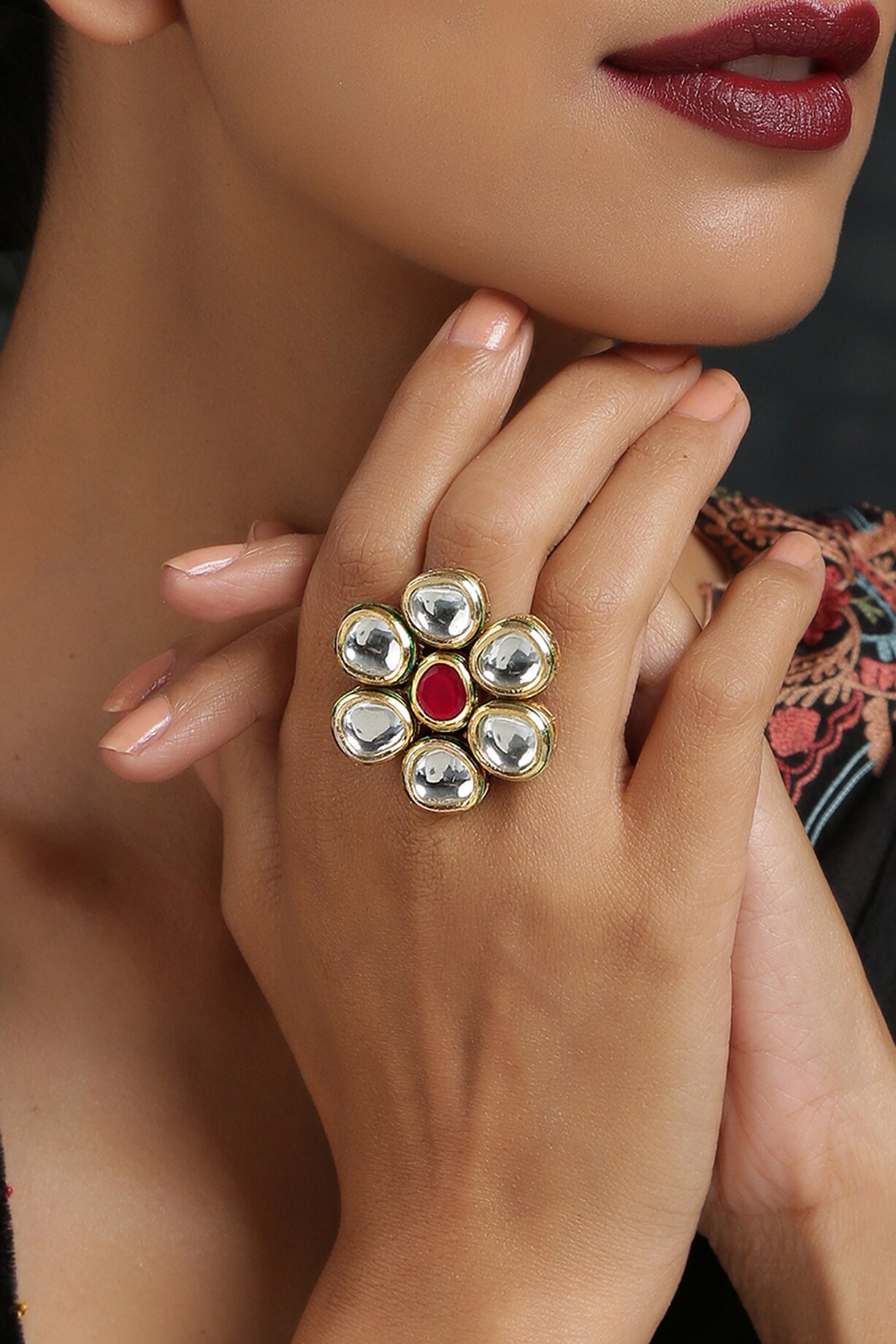 Gold Plated Kundan Polki Cocktail Ring by Paisley Pop at Pernia's Pop ...