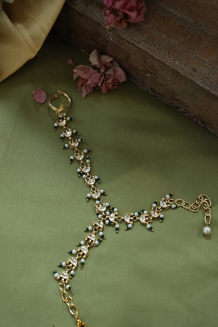 Gold Plated Kundan Polki & Pearl Hathphool by Paisley Pop at Pernia's Pop Up Shop 2024
