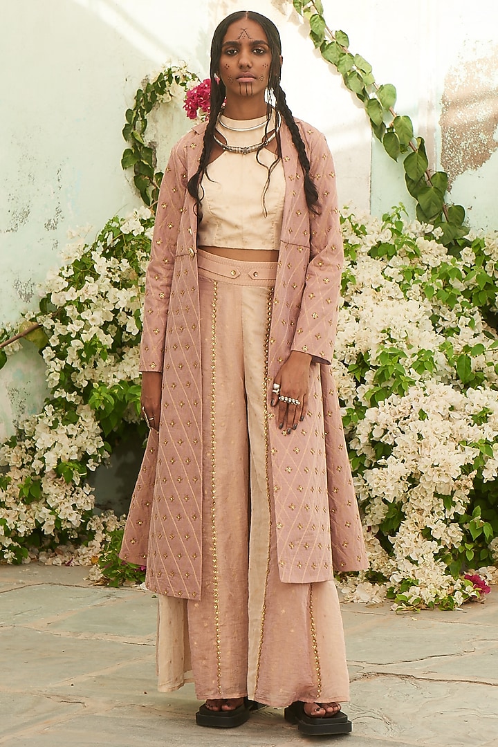 Peach Gold Tissue Palazzo Pant Set Design by Pinnacle By Shruti ...