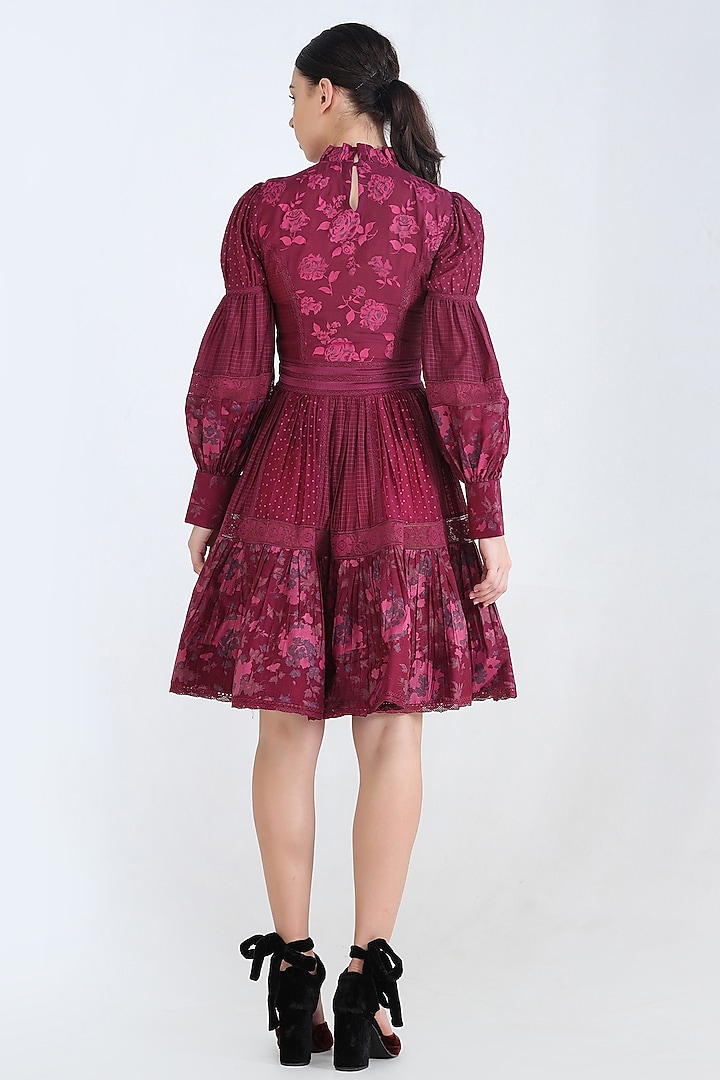 Plum Printed Dress With Lace Detailing For Girls Design by Pinnacle by ...