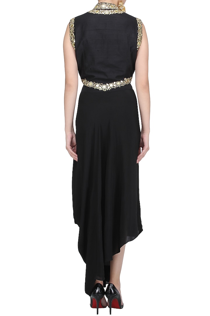 Black mirror work short jacket and drape skirt available only at Pernia ...