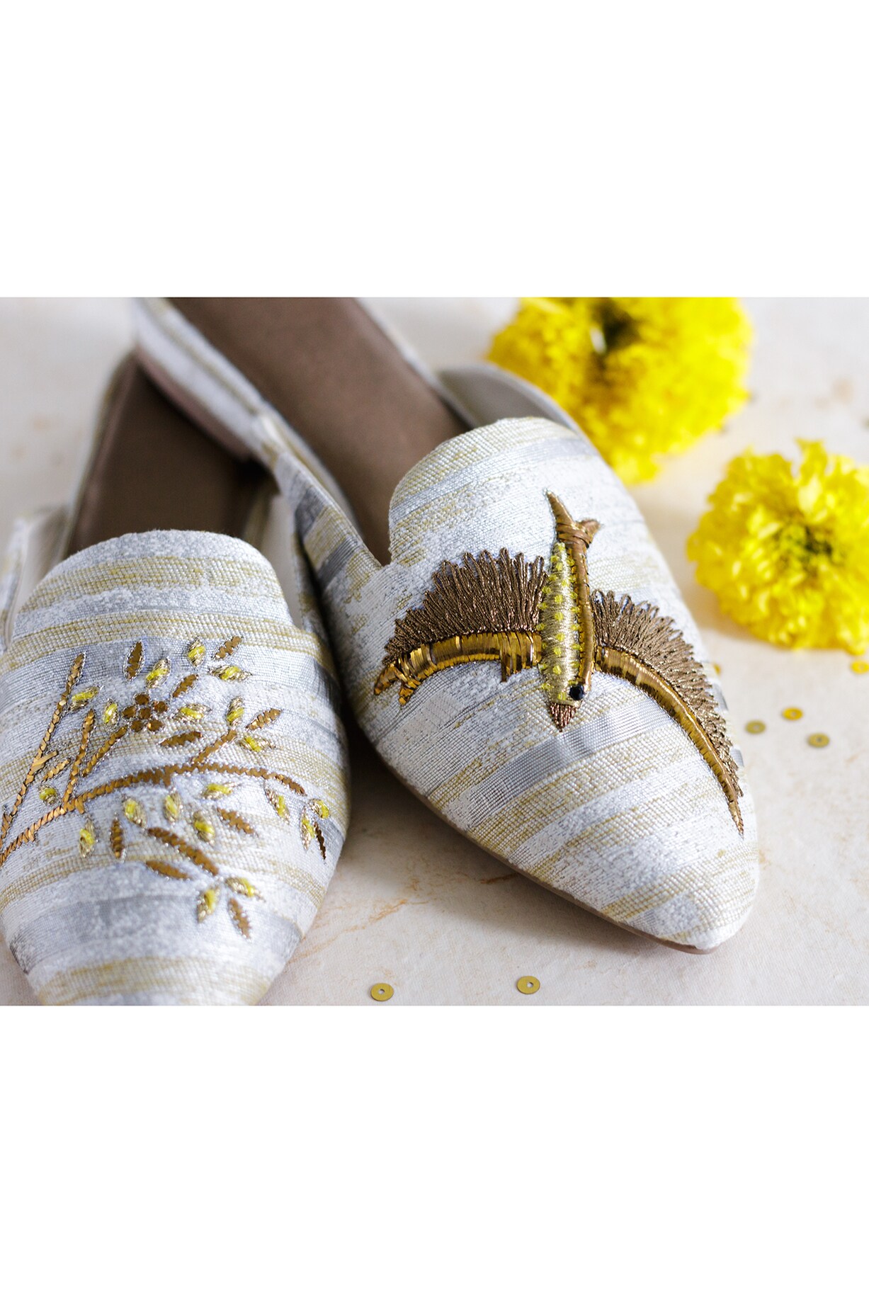 Yellow Hand Embroidered Mules by PURRPLE CLOUDS at Pernia's Pop Up Shop ...
