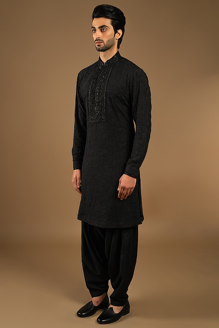 Galaxy Black Cotton Silk Indo-Western Set by Punit Arora at Pernia's Pop Up Shop 2025