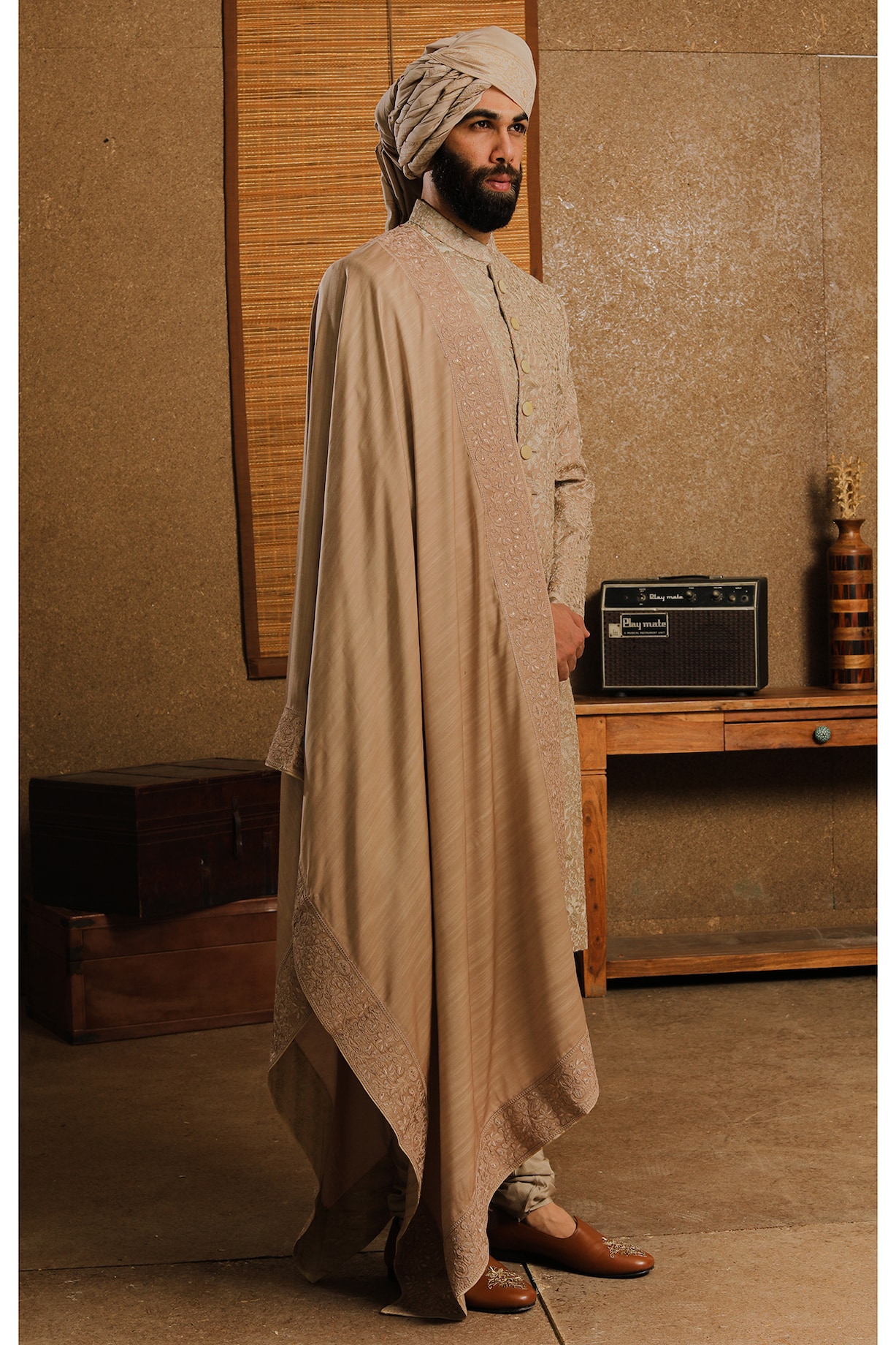 Buy Punit Arora Rose Gold Embroidered Sherwani Set at Pernia ...