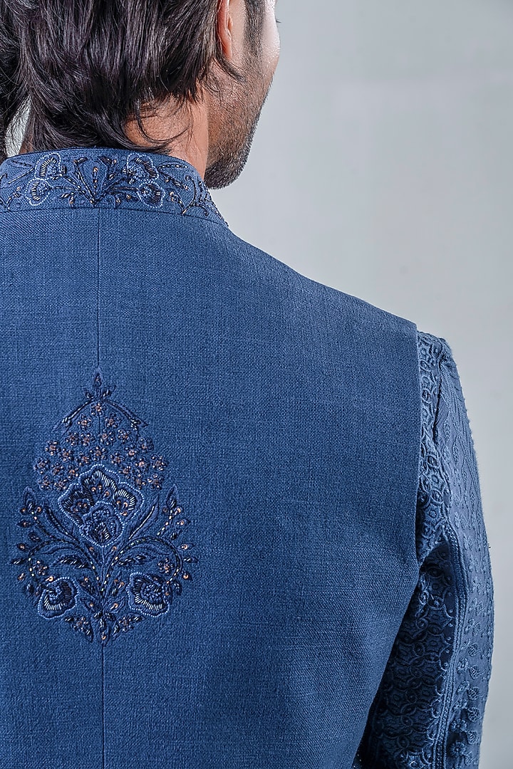 Sapphire Blue Matka Silk Indowestern Set by Punit Arora at Pernia's Pop ...