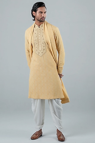 Beige Yellow Matka Silk Kurta Set by Punit Arora at Pernia's Pop Up ...