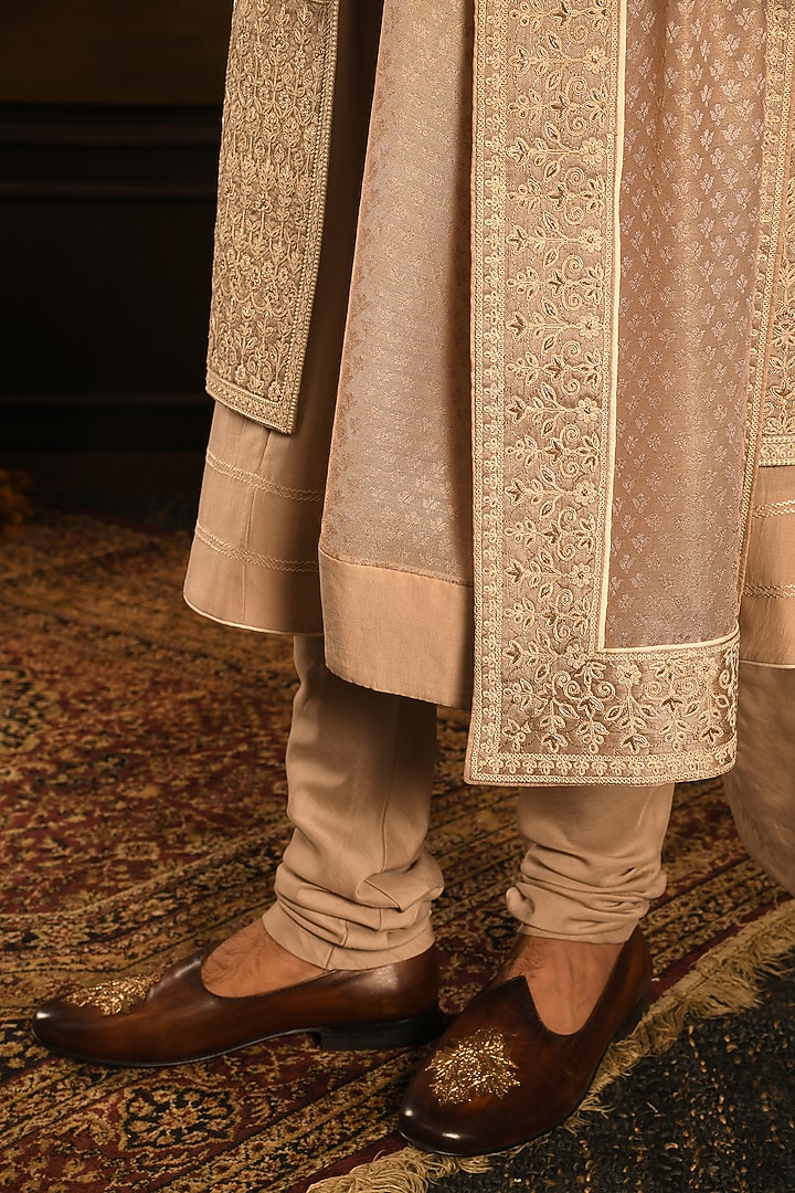 Rose Gold Silk Thread Embroidered Groom Sherwani Set by Punit Arora at Pernia's Pop Up Shop 2025