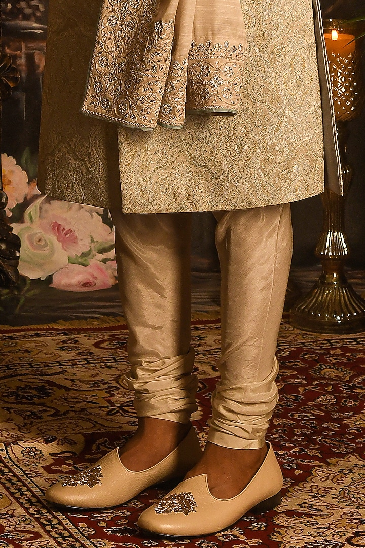 Palladian Grey Jacquard Silk Paisley Embroidered Wedding Sherwani Set ...