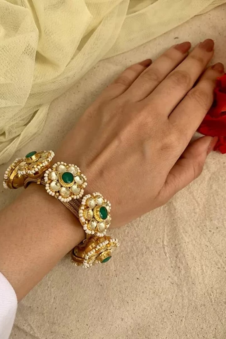 Gold Finish Green Pachi Kundan Bangle Design by PUTSTYLE at Pernia's ...