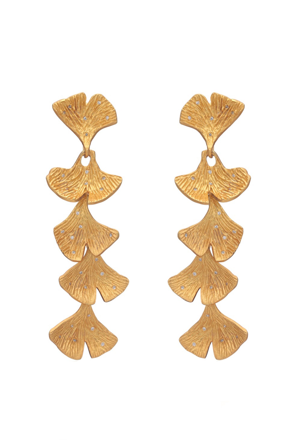 Gold Finish Fan-Shaped Leaf Dangler Earrings by PUTSTYLE at Pernia's ...