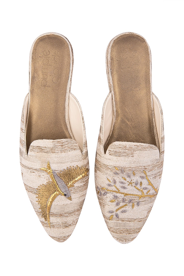 Beige & Golden Embroidered Mules Design by PURRPLE CLOUDS at Pernia's ...
