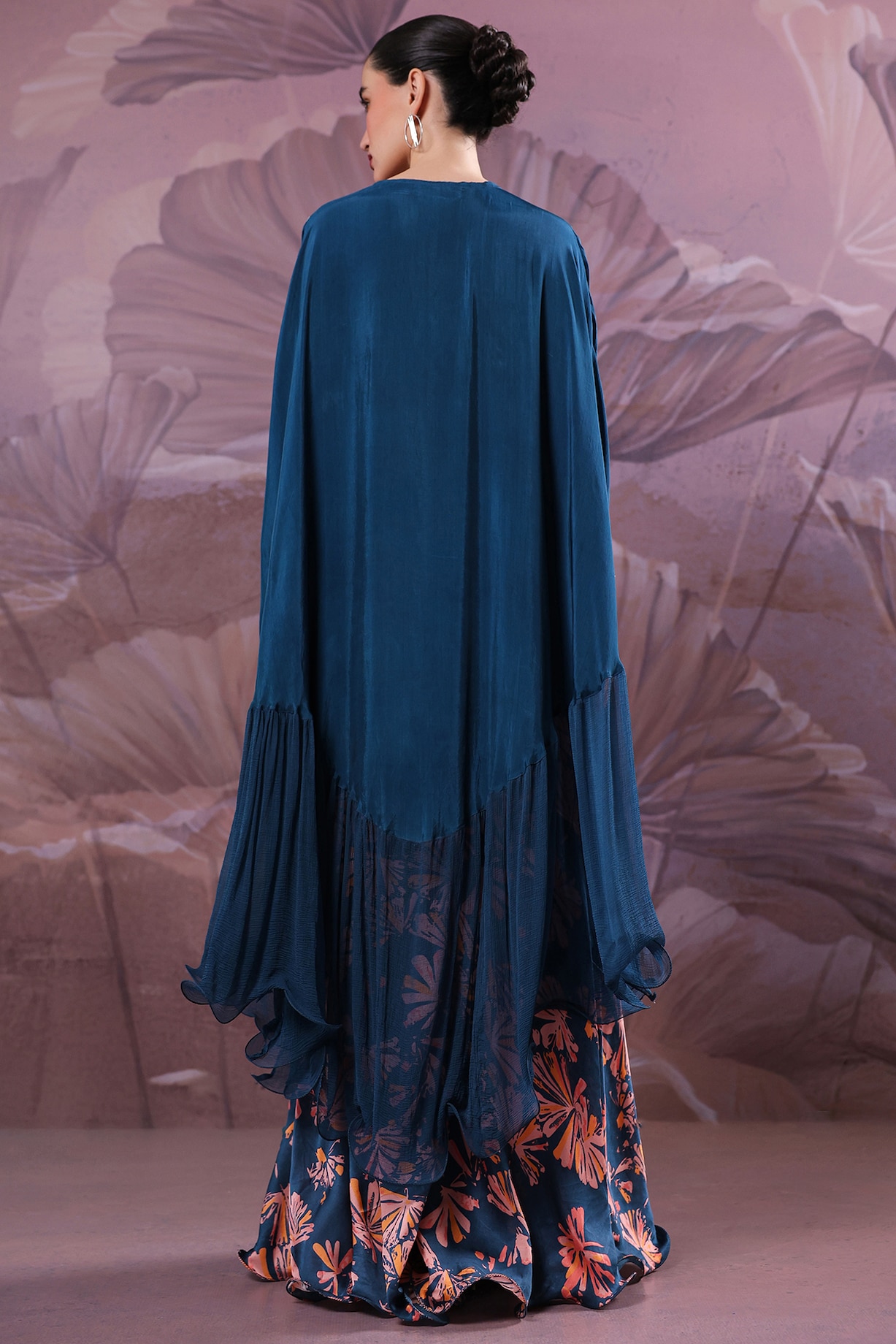 Persian Blue Silk Gota-Patti Embroidered Kaftan Set by Pallavi Jaipur ...