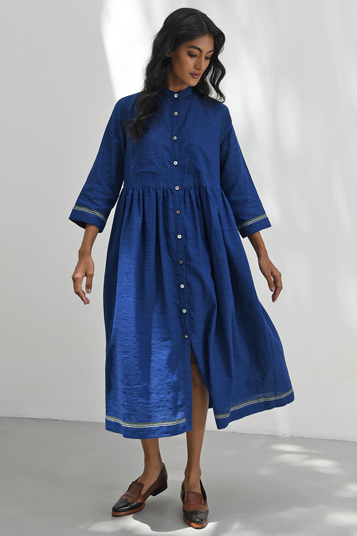 Persian Blue Handloom Linen Open Tunic Dress by Payal Pratap at Pernia ...