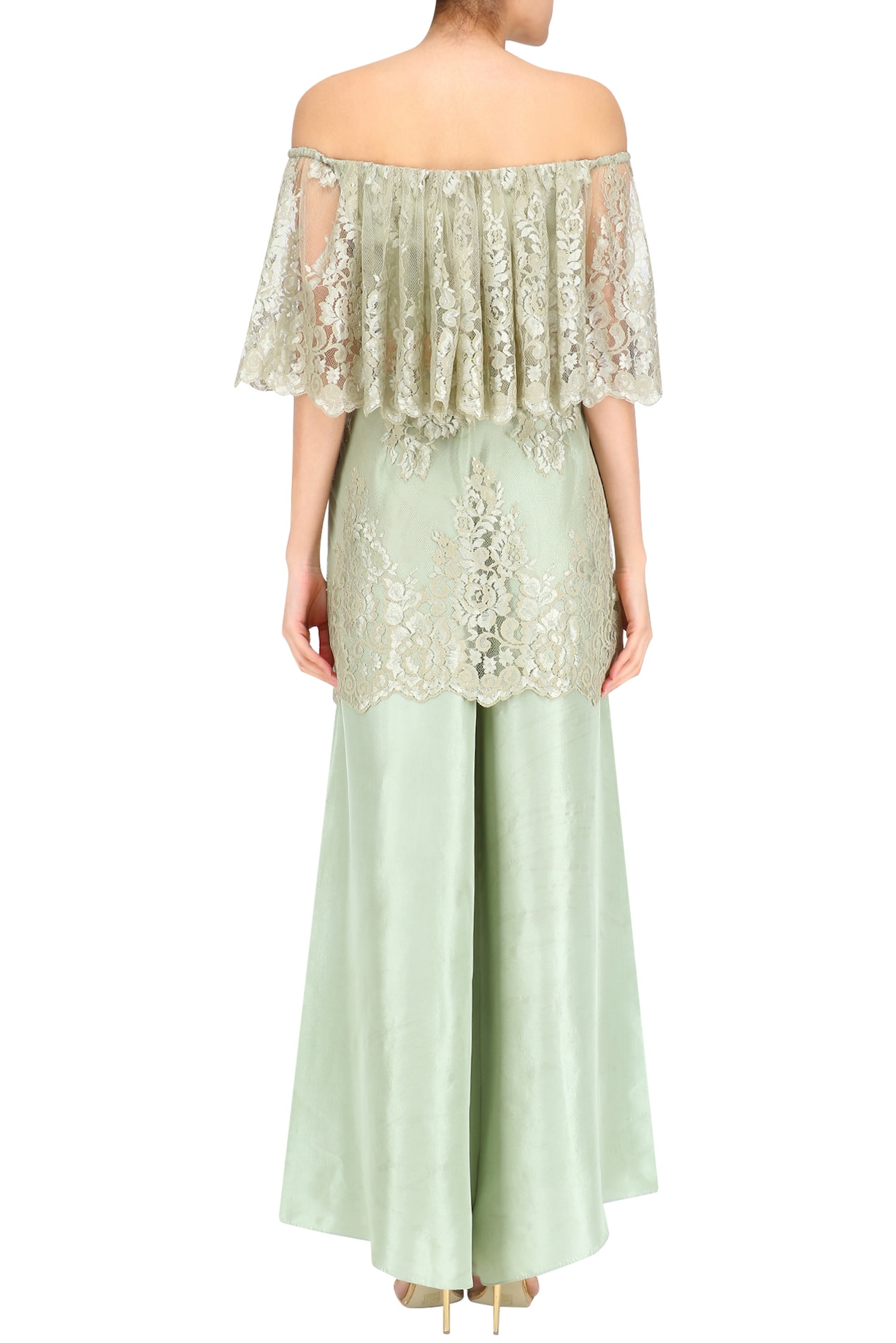 Mint chantilly lace off shoulder kurta set available only at Pernia's ...