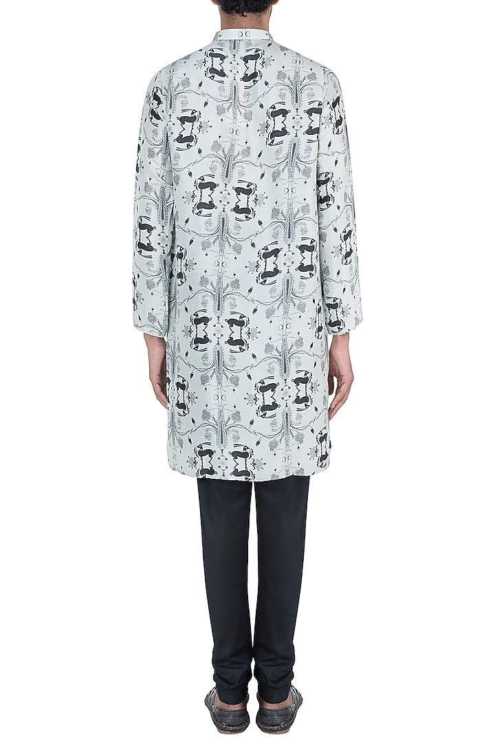 Powder blue printed kurta with black churidar pants available only at ...