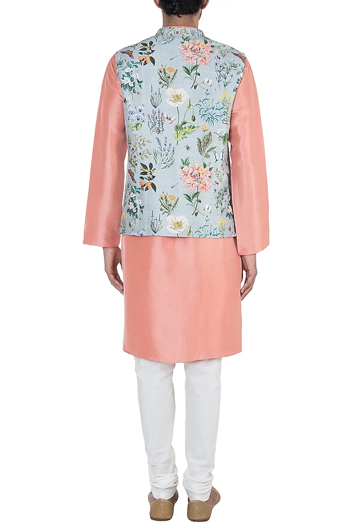 Aqua printed bandi jacket with kurta and churidar pants available only ...