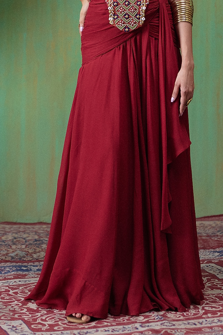 Rust Red Georgette Draped Skirt Set by Payal & Zinal at Pernia's Pop Up ...