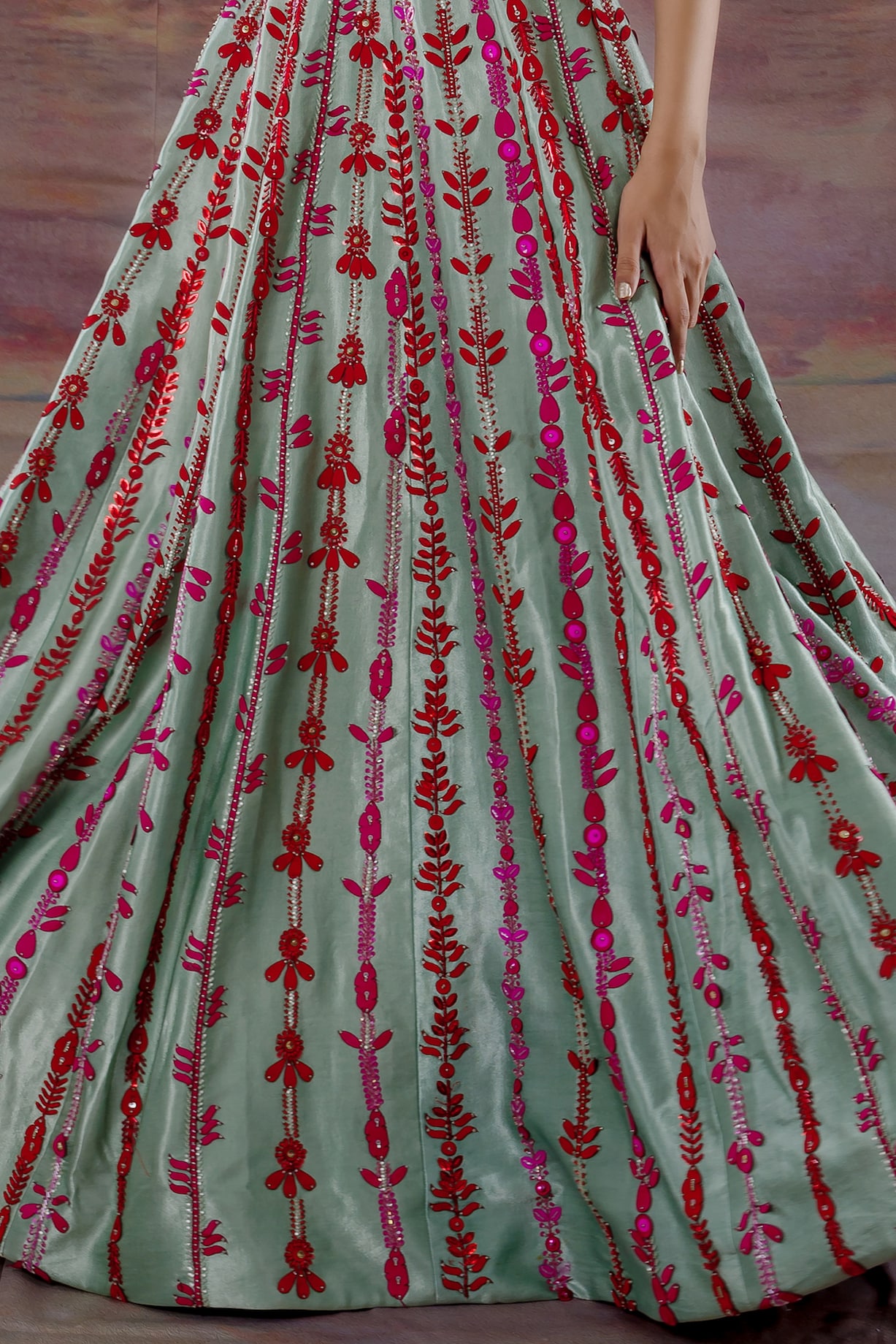 Mint Green Cut-Out & Embroidered Wedding Lehenga Set by Payal Zinal at ...