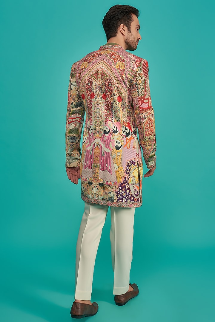 Buy Qbik Men Multi-Colored Jacquard Embroidered Indowestern Set at ...