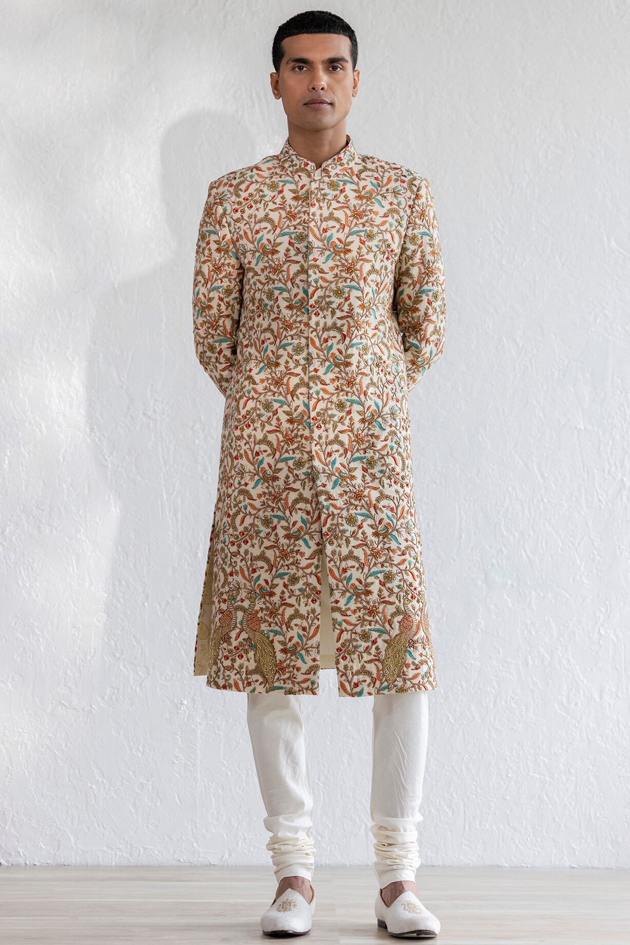 Multi-Colored Kashmiri Embroidered Groom Sherwani Set by Qbik Men at Pernia's Pop Up Shop 2025