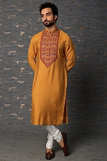 Sunrise Orange Matka Cotton Kurta Set Design by Qbik Men at Pernia's ...